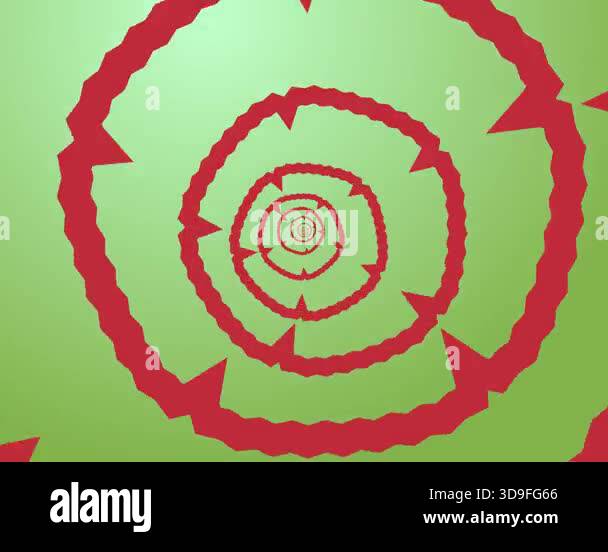 A seamless looping animation featuring rotating red barbed circular ...