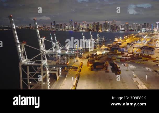 Miami, Florida, USA - May 30, 2025: Aerial Miami port with cargo ...