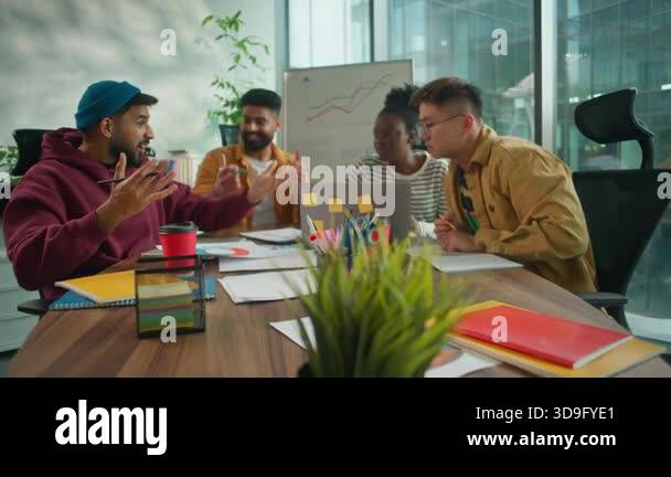 Happy smiling succesful multiethnic informal casual office business ...