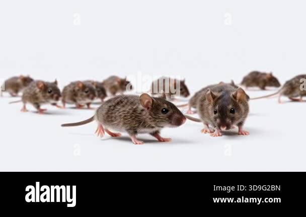 Micro ultra-realistic rats moving on a pure white background. Multiple ...