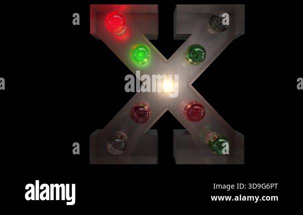 Festive glowing silver steel Christmas light bulb letter alphabet in ...