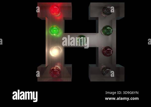 Festive glowing silver steel Christmas light bulb letter alphabet in ...