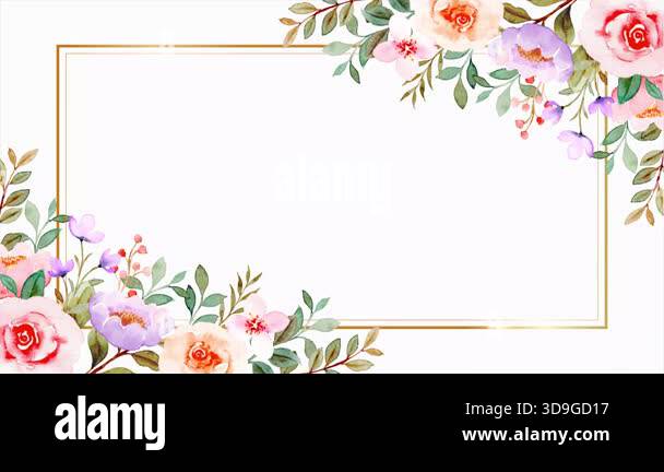 Animated floral frame with watercolor roses and leaves, perfect for ...