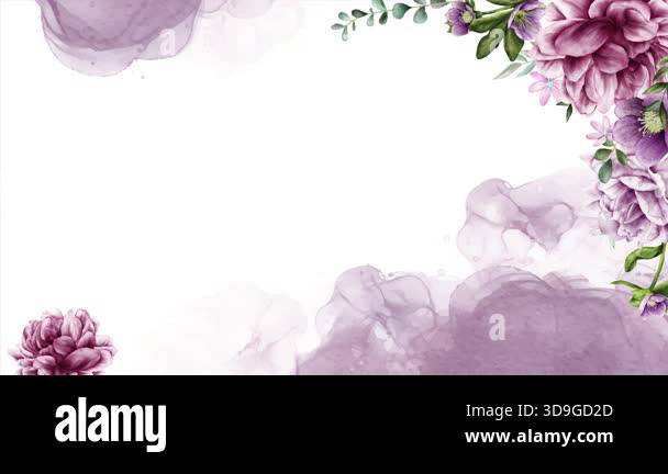 Animated floral frame with watercolor roses and leaves, perfect for ...