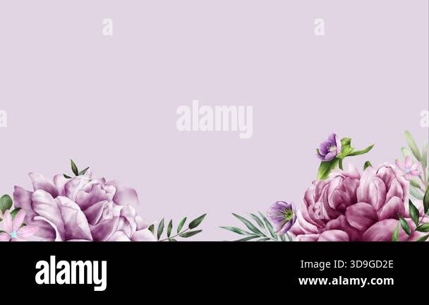 Animated floral frame with watercolor roses and leaves, perfect for ...