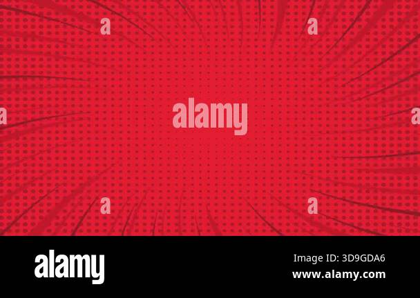 Red comic explosion with halftone dots and speed lines conveys action ...