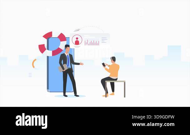 Modern business support animation with life preserver and paper ...