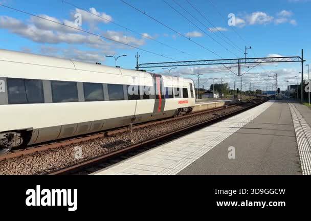 Modern Swedish passenger railway train in a station in Sweden Stock ...