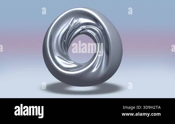 4K seamless loop of a glossy metallic torus with shifting red-blue ...