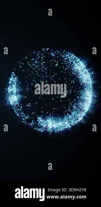A glowing circular sphere is present, composed of many small blue ...