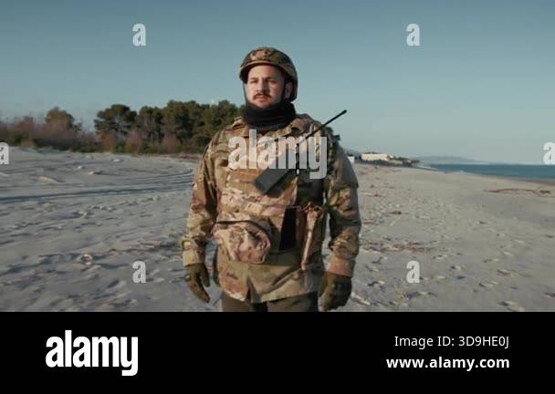 Soldier Having a Military Operation Near The Sea Stock Video Footage ...