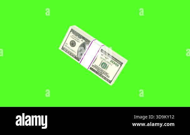 Bundle of 100 US Dollar note 3D spin Green Screen Stock Video Footage ...
