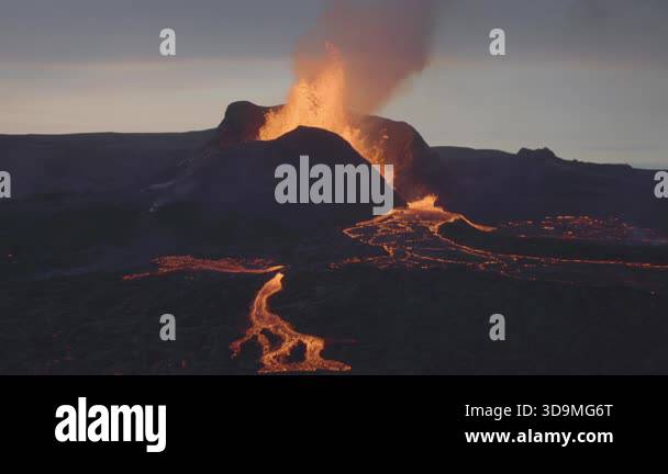 Powerful lava fountains from the volcanic eruption in Iceland Stock ...