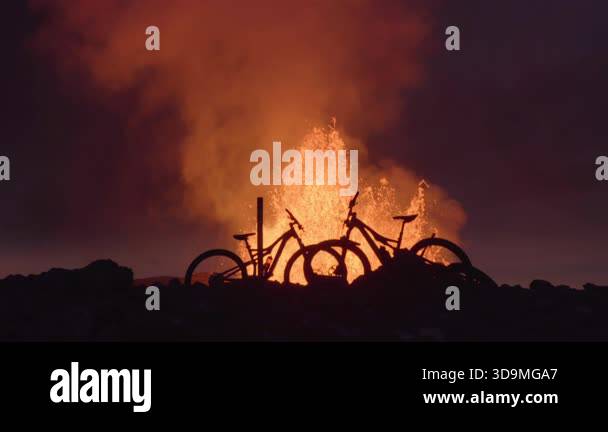 Powerful lava fountains from the volcanic eruption in Iceland Stock ...