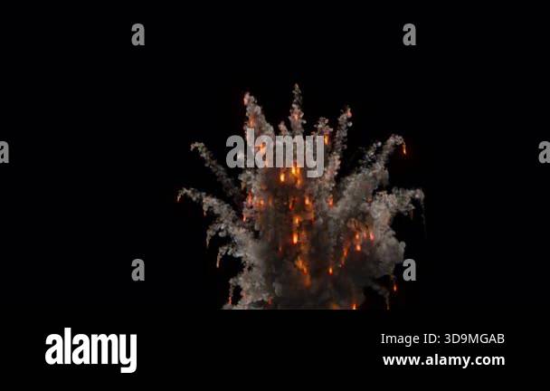 Fiery explosion with burning debris and flaming parts blowing up in the ...