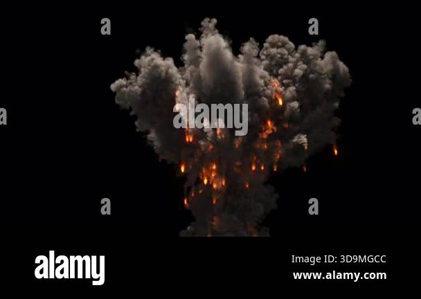 Big explosion of ammunition, big explosion with fiery parts blowing up ...
