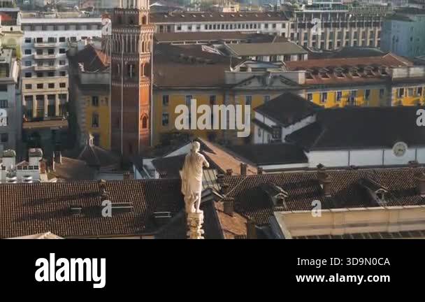 Historic bell tower of Basilica di San Gottardo in Corte in central ...