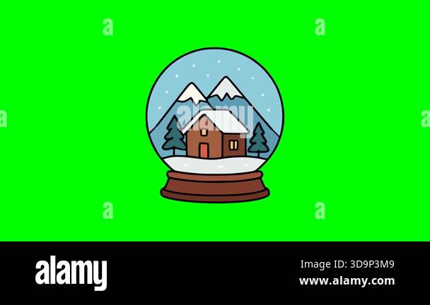 Charming snowy cabin and mountain landscape snow globe animation ...