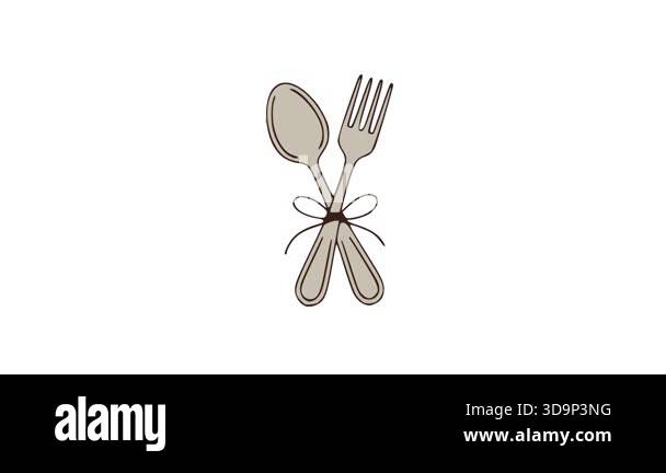 Minimalist tableware animation showcasing ribbon-tied utensils, ideal ...