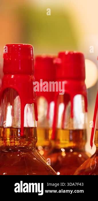 Glass bottles sealed with red wax and ancient style cork stopper for ...