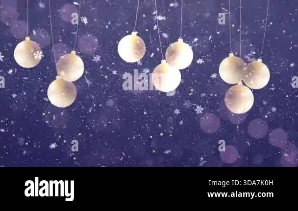 christmas balls with falling winter snow and bokeh particle animation ...