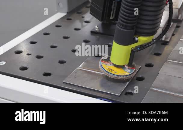 Automatic Robot Arm Angular Grinder Metal Fabrication Process Stock ...