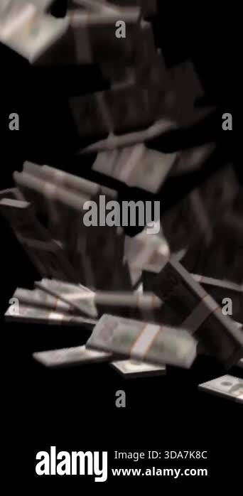 dollars money falling animation, usd cash rain for vertical video ...