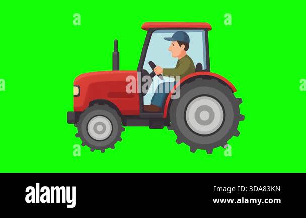Animated Tractor with Driver Appearing to Move on green Background ...