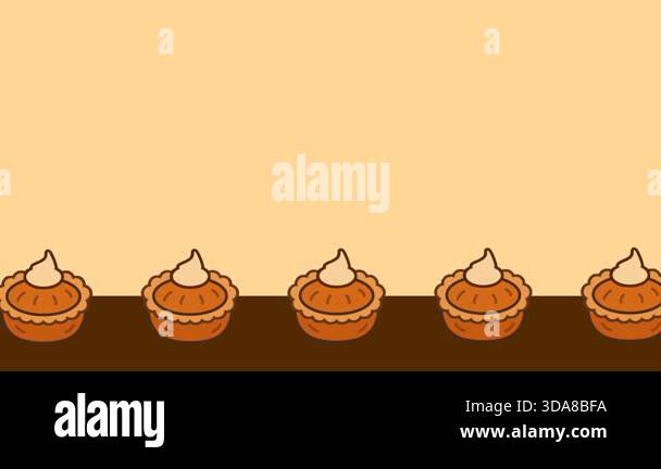 A neat row of pumpkin pies lines the scene, forming a warm harvest ...
