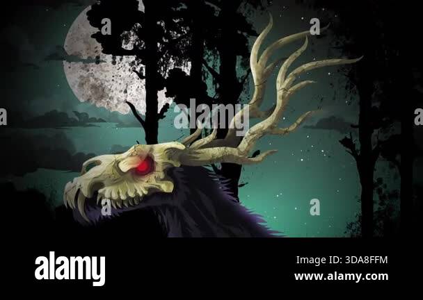 wendigo creature walking in the dark forest Stock Video Footage - Alamy