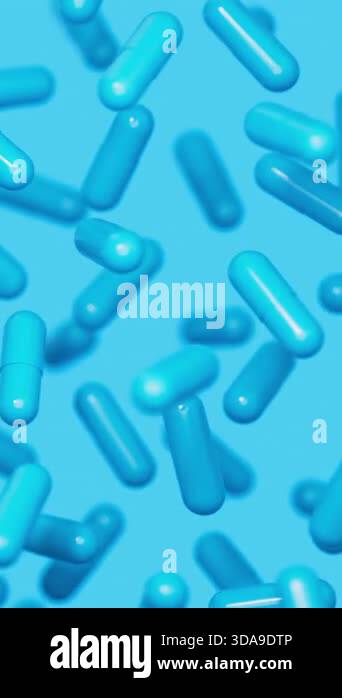 Animation of blue medicine capsules rotating against blue backdrop ...