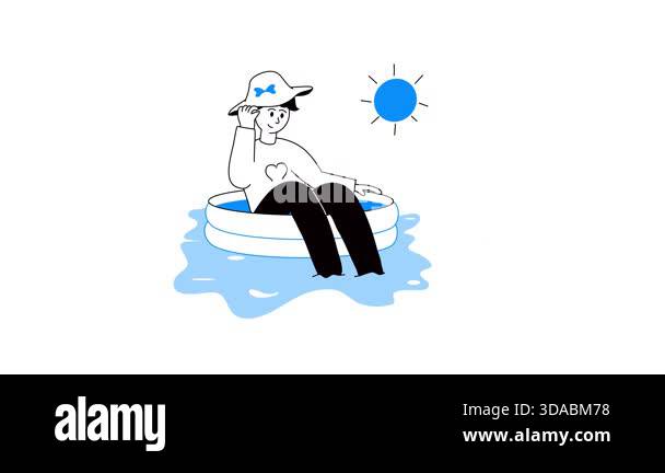 A woman enjoying swimming in inflatable pool, ready to use animated ...