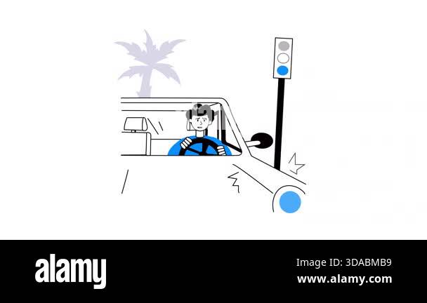 A man driving a car in summer season, concept animated illustration of ...