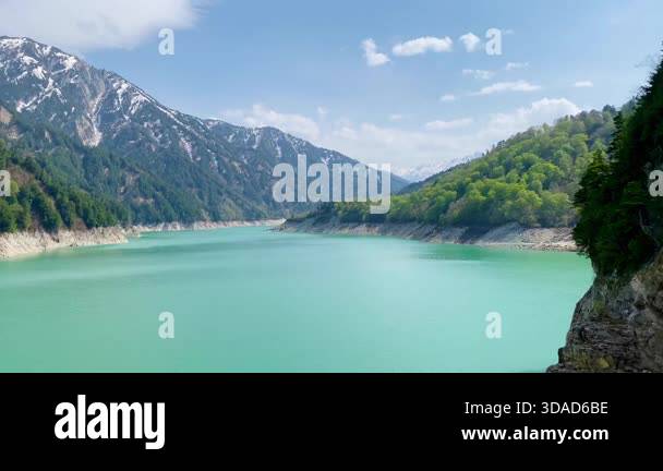 Kurobe Dam and Lake Kurobe beside the Tateyama Kurobe Alpine Trail. The ...