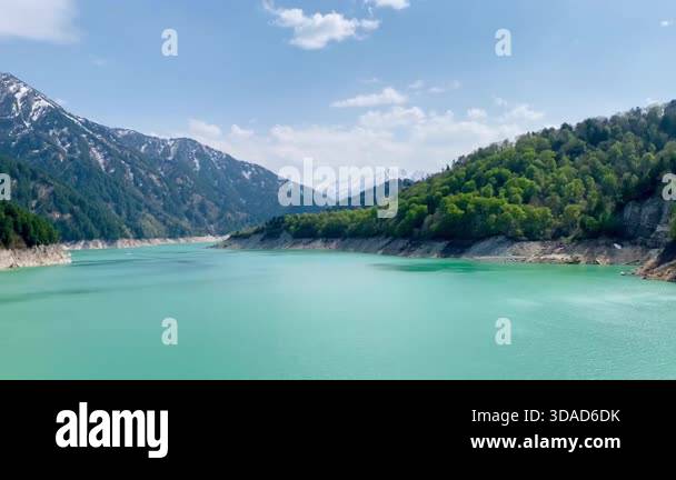 Kurobe Dam and Lake Kurobe beside the Tateyama Kurobe Alpine Trail. The ...