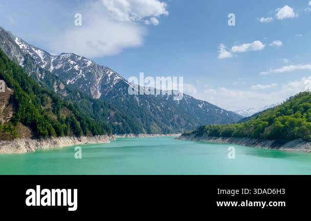 Kurobe Dam and Lake Kurobe beside the Tateyama Kurobe Alpine Trail. The ...