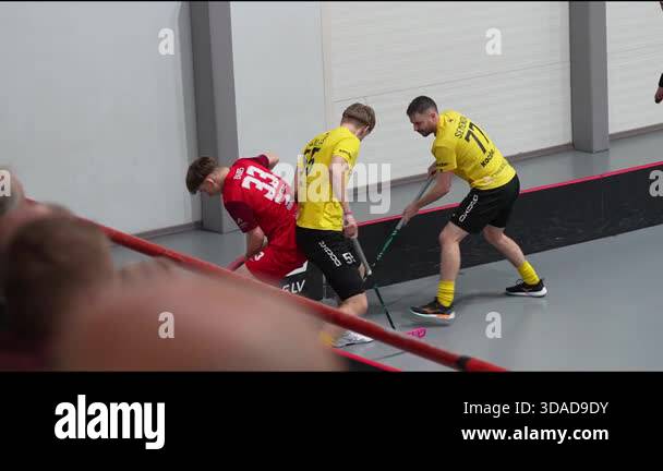 Valmiera, Latvia - December 03, 2025: Dynamic floorball game with ...