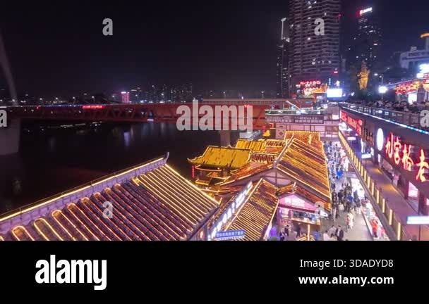 Chongqing, China- 2 Nov 2025: Stunning night view of Hongya Cave in ...