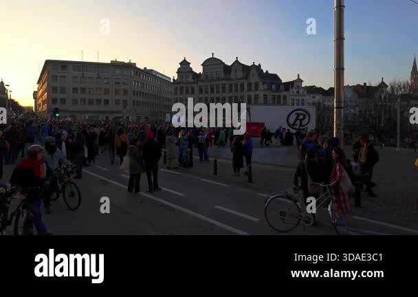 BRUSSELS, BELGIUM - NOVEMBER 26, 2025 - Crowd of people on a city ...