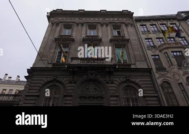 BRUSSELS, BELGIUM - NOVEMBER 26, 2025 - Historical building displaying ...