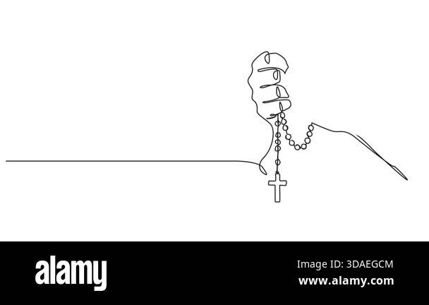 animated continuous line drawing of hands holding a rosary, line art ...