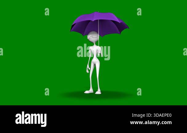 3 d render of an alien with a purple umbrella Stock Video Footage - Alamy