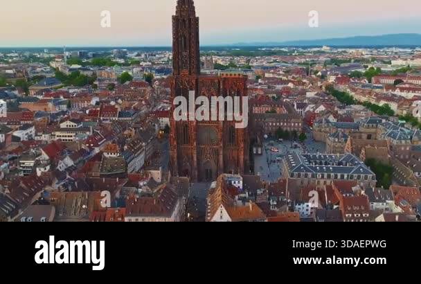 Aerial view of Strasbourg Cathedral Notre Dame de Strasbourg in the ...