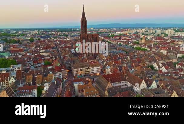 Aerial view of Strasbourg Cathedral Notre Dame de Strasbourg in the ...