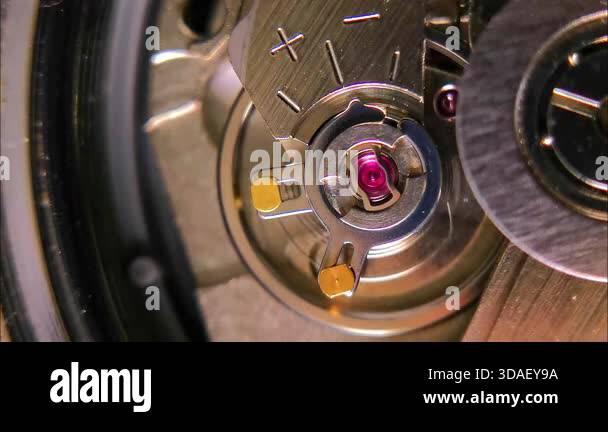 Macro footage showing the inner workings of a mechanical automatic ...