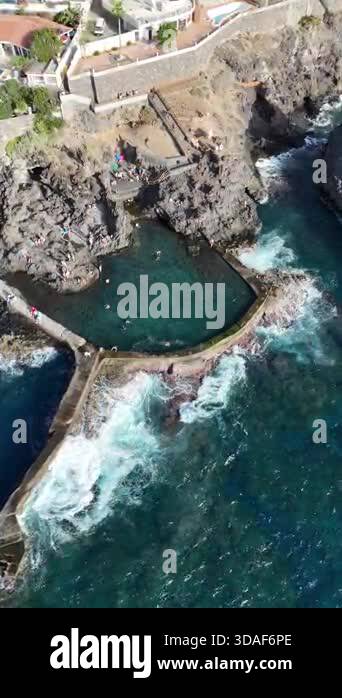 Aerial drone footage of the volcanic natural swimming pools in ...