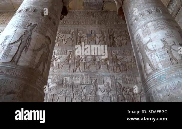 Explore the stunning interior of the painted and carved hypostyle hall ...