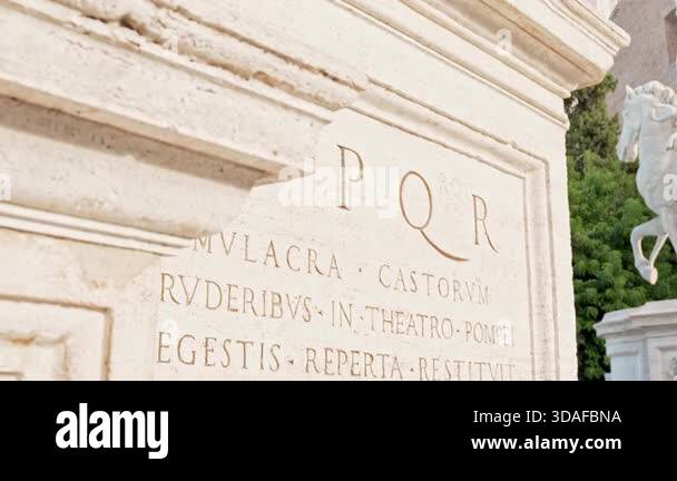 Ancient marble plaque engraved with iconic SPQR inscription on ...