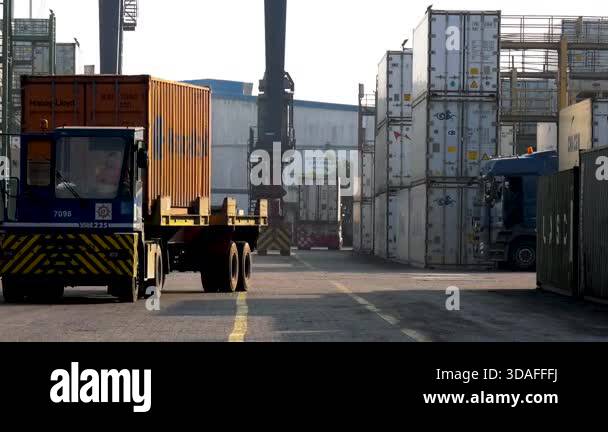 Port Said, Egypt - December 7 2020: Stacked variegated shipping ...
