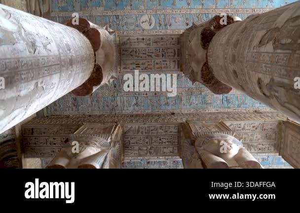 Explore the interior of the beautifully painted and carved hypostyle ...